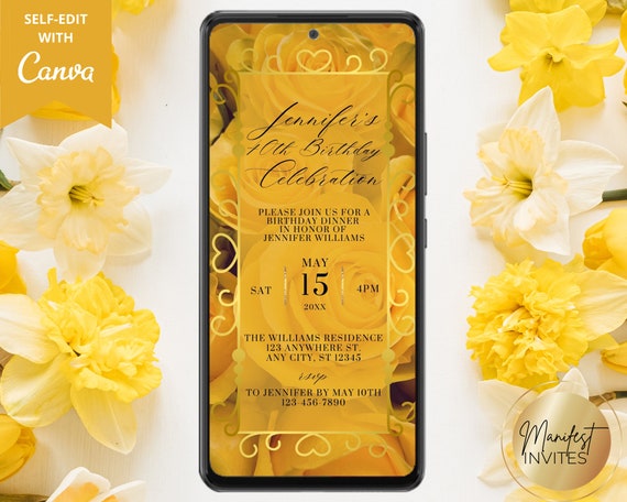 Yellow Dinner Party Birthday Invitation