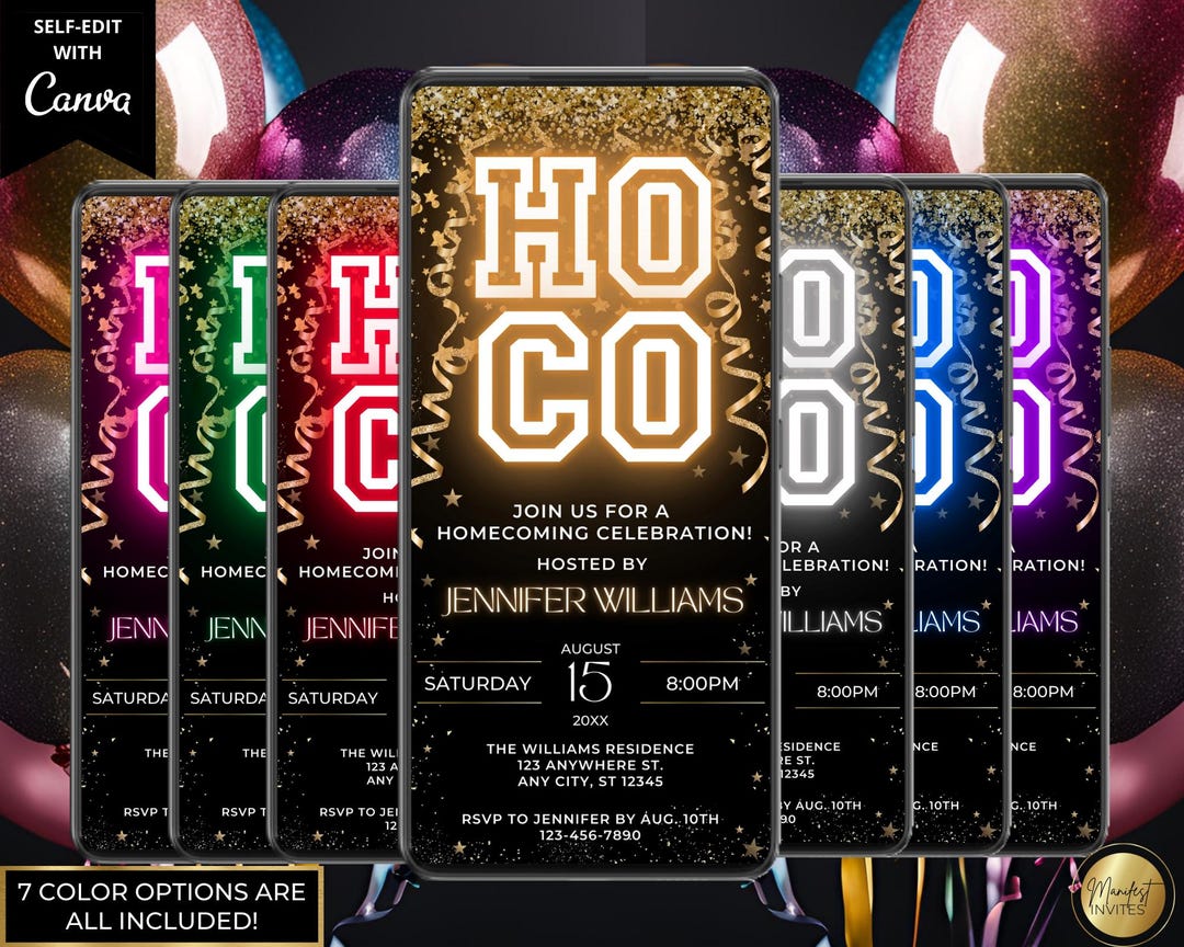 Digital Homecoming Celebration Party Invitation, After Party, Neon ...