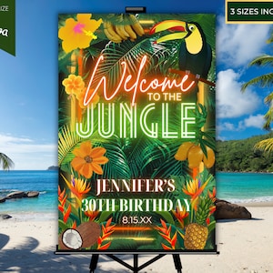 Editable Tropical Welcome to the Jungle Birthday Welcome Sign ...