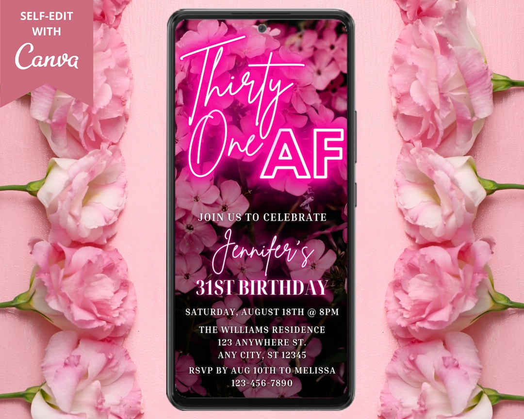 Digital 31 AF 31st Birthday Party Invitation, Electronic Text Message ...