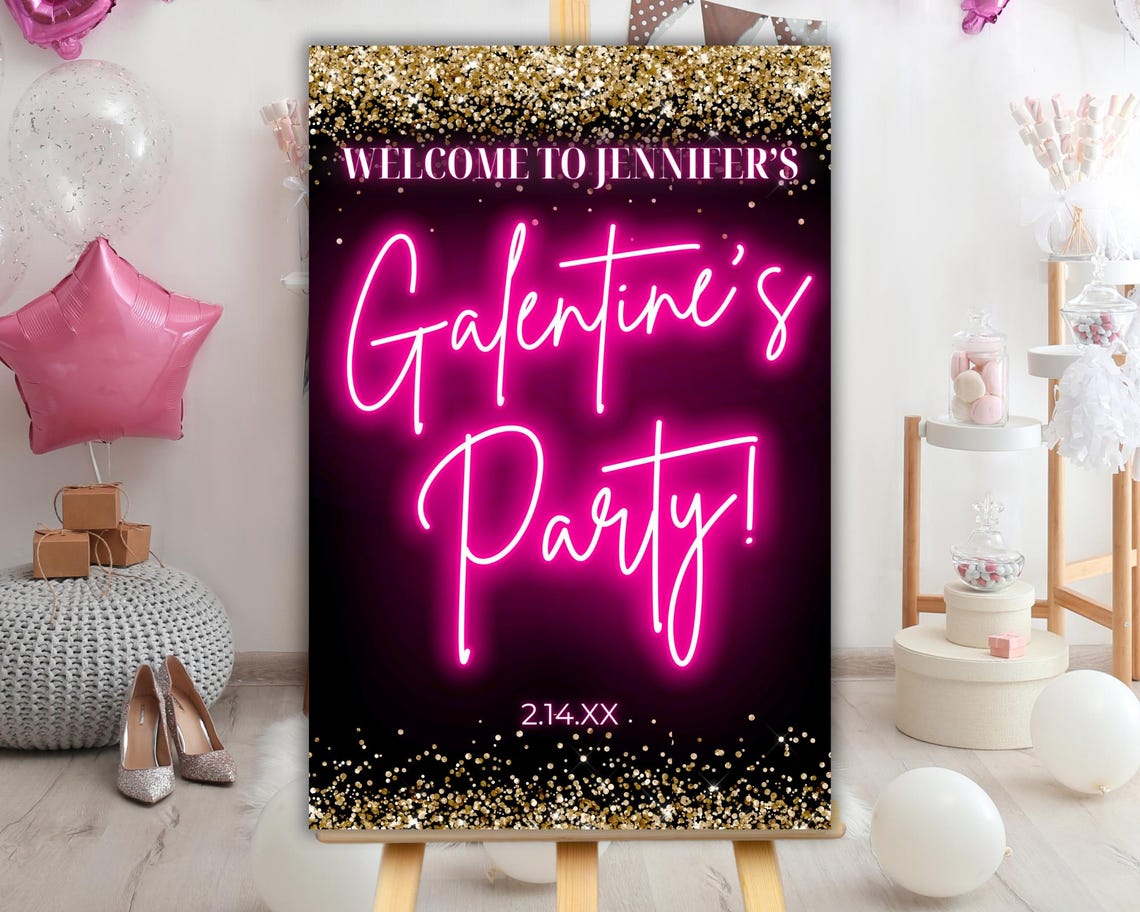 Editable Galentine's Day Party Welcome Sign Template, Girls Night, Pink ...