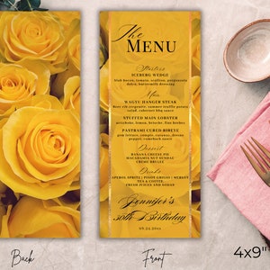 Editable Yellow Floral Dinner Menu Card Template, Printable Event Menu ...