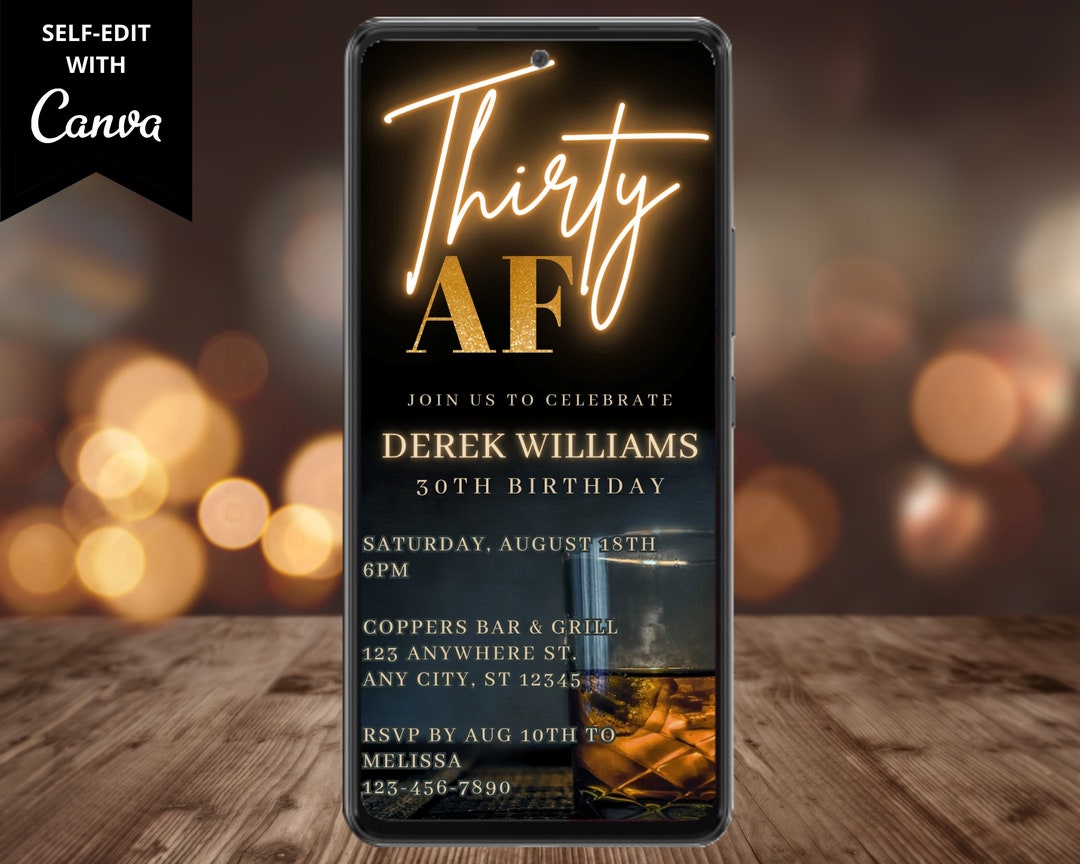 Digital Thirty AF Men's 30th Birthday Party Whiskey Invitation ...