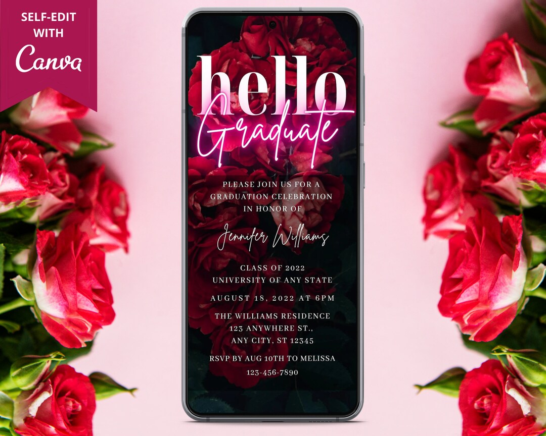 Digital Hello Graduate Graduation Invitation, Electronic Grad Party ...