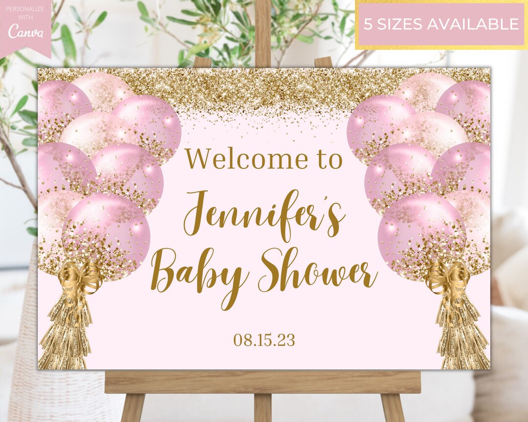 Printable Girl Baby Shower Welcome Sign, Editable Baby Shower Sign ...