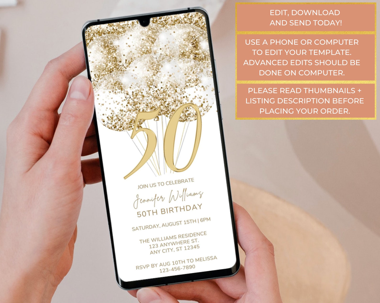 Electronic 50th Birthday Invitation Digital Birthday Party - Etsy