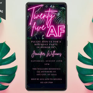 Digital Twenty Five AF 25th Birthday Party Invitation, Electronic Phone ...