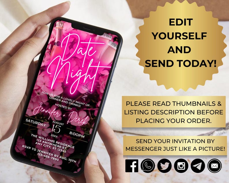 Digital Date Night Couples Party Invitation, Fun Romantic Dinner Date ...