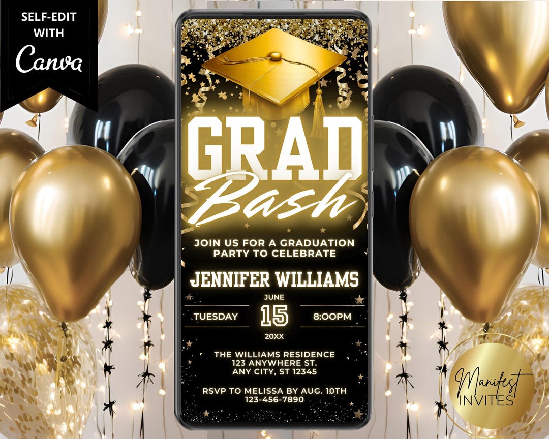 Digital Neon Graduation Bash Party Invitation, Graduation Announcement ...