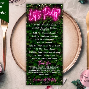 Editable Birthday Event Program Card Template, Birthday Dinner Party ...