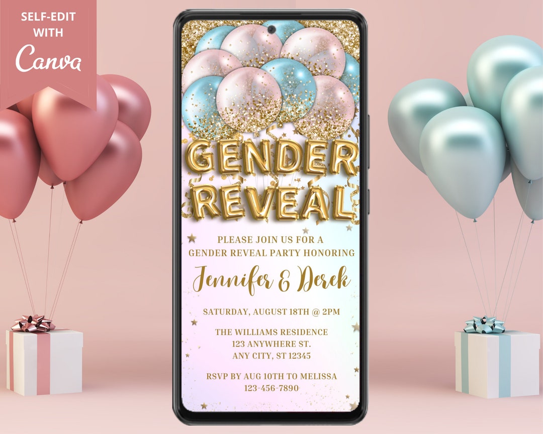 Digital Gender Reveal Invitation, Electronic Text Message Evite ...