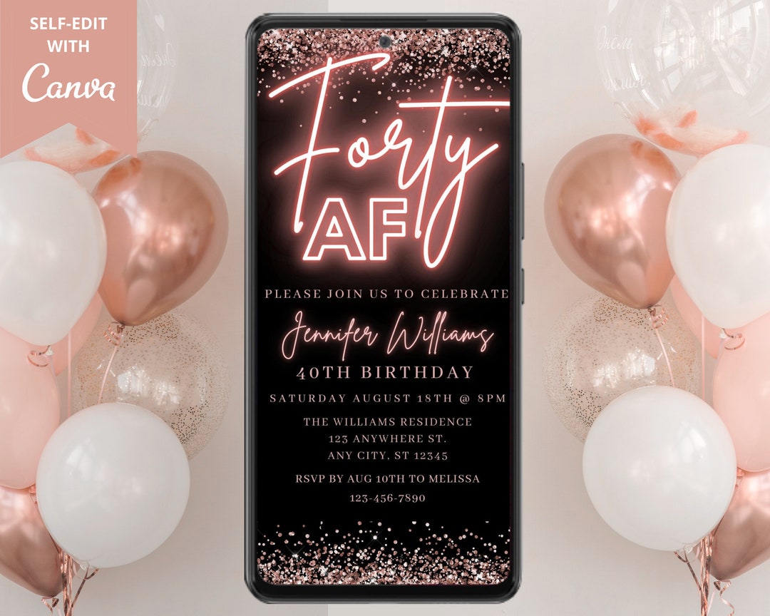 Digital Forty AF 40th Birthday Party Invitation, Electronic Phone Text ...