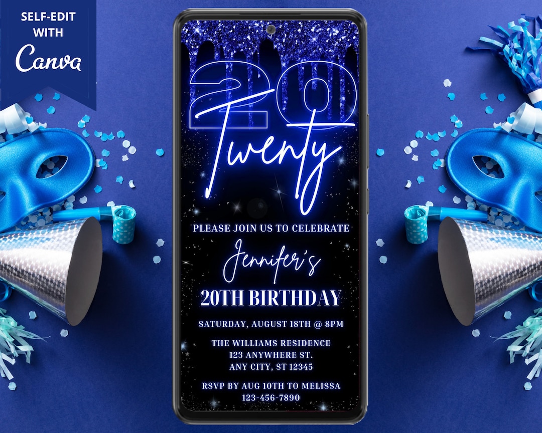 Digital Twenty 20th Birthday Party Invitation, Electronic Text Email ...
