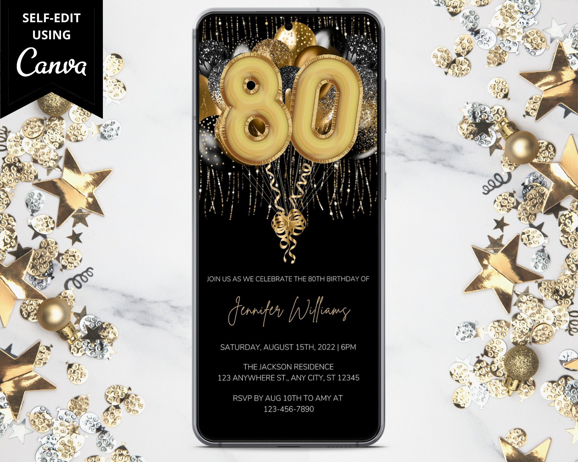 Digital 80th Birthday Party Invitation Electronic Birthday | Etsy
