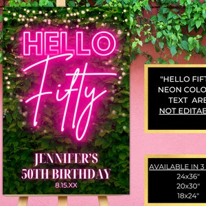 Editable Hello Fifty 50th Birthday Party Welcome Sign, Printable ...
