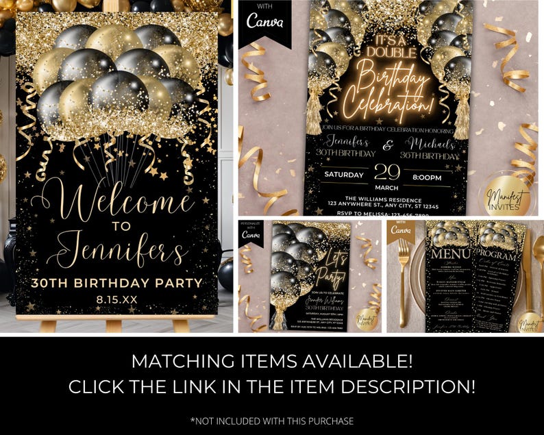 60th Birthday Dinner Menu Template, Glam Diamond Black and Gold ...