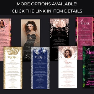 Editable Picture Black Gold Glitter Balloons Menu and Program Card ...