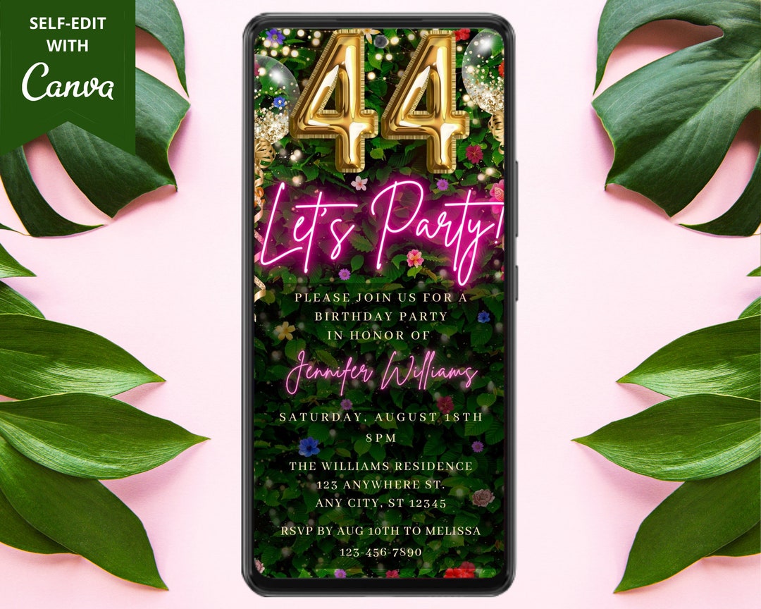 Digital 44th Birthday Party Invitation, Electronic Mobile Phone Text ...