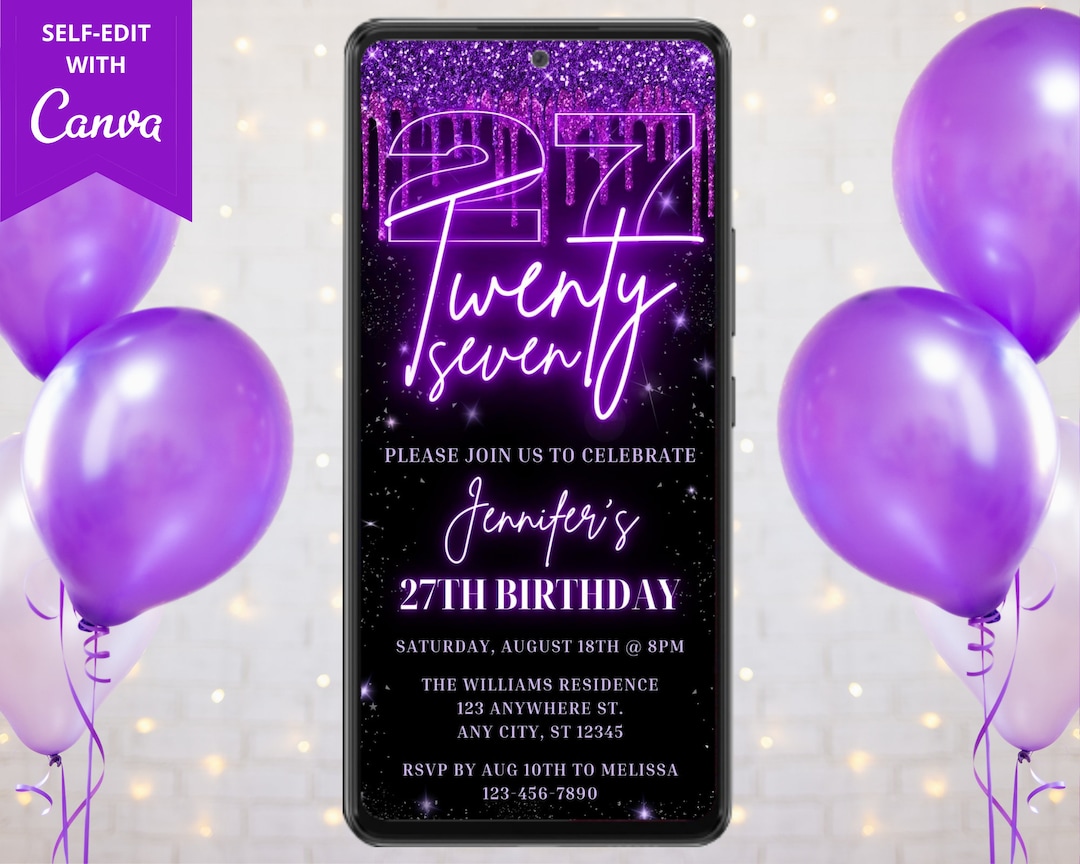 Digital 27th Birthday Party Invitation, Electronic Phone Text Message ...