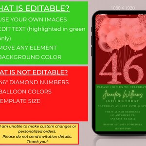 46th Birthday Digital Invitation, Electronic 46th Birthday Evite, Rose ...