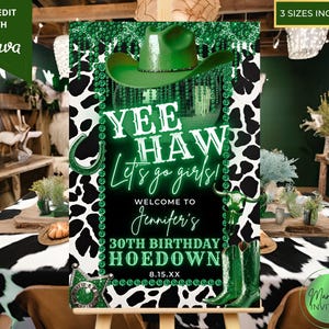 Editable Green Disco Cowgirl Birthday Hoedown Welcome Sign, Western ...