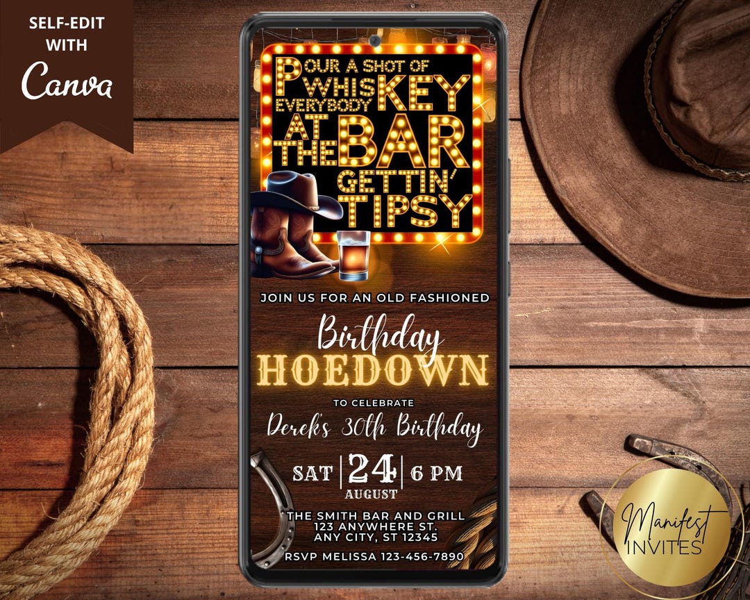 Digital Western Country Cowboy Birthday Hoedown Party Invitation ...