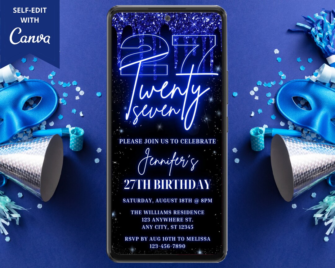 Digital 27th Birthday Party Invitation, Electronic Phone Text Message ...