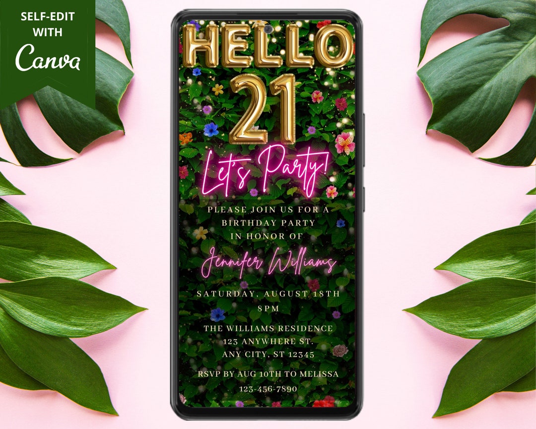 Digital Hello 21 21st Birthday Party Invitation, Electronic Phone Text ...