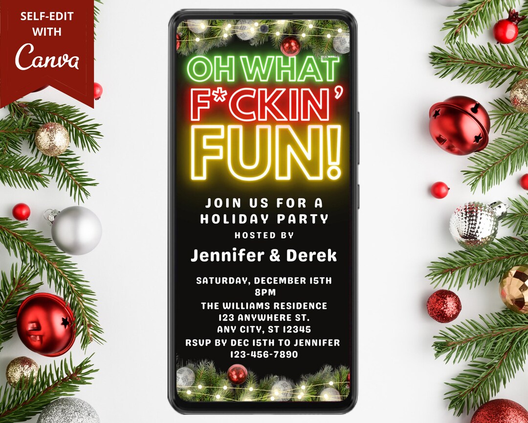 Digital Adult Funny Oh What F Fun Christmas Party Invitation ...