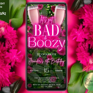 Digital Bad and Boozy Champagne Birthday Party Invitation, Phone Text ...
