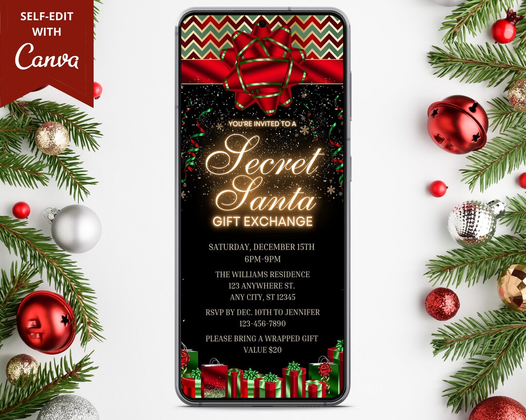 Digital Secret Santa Gift Exchange Party Invitation, Electronic Secret ...