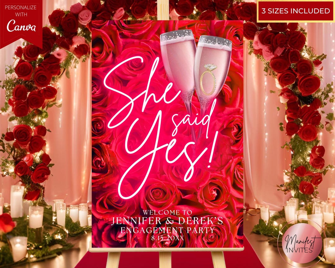 Editable She Said Yes Welcome Sign, Engagement Party or Bridal Shower ...