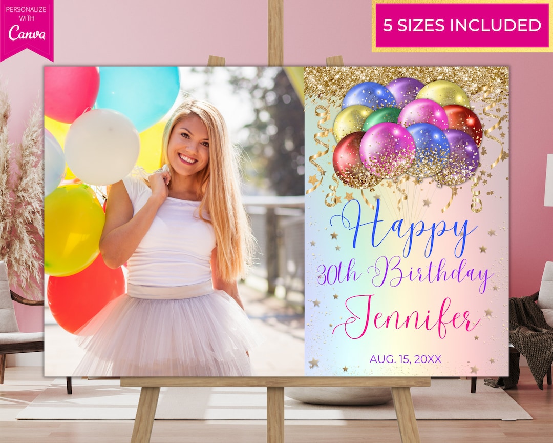 Editable Happy Birthday Rainbow Balloons Photo Template Welcome Sign ...