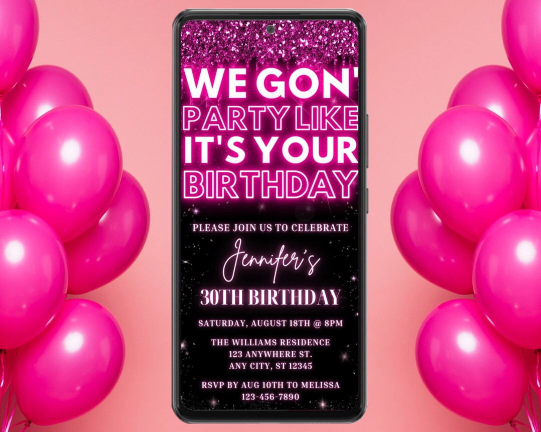 Digital Birthday Party Digital Invitation, Electronic Phone Text Evite ...