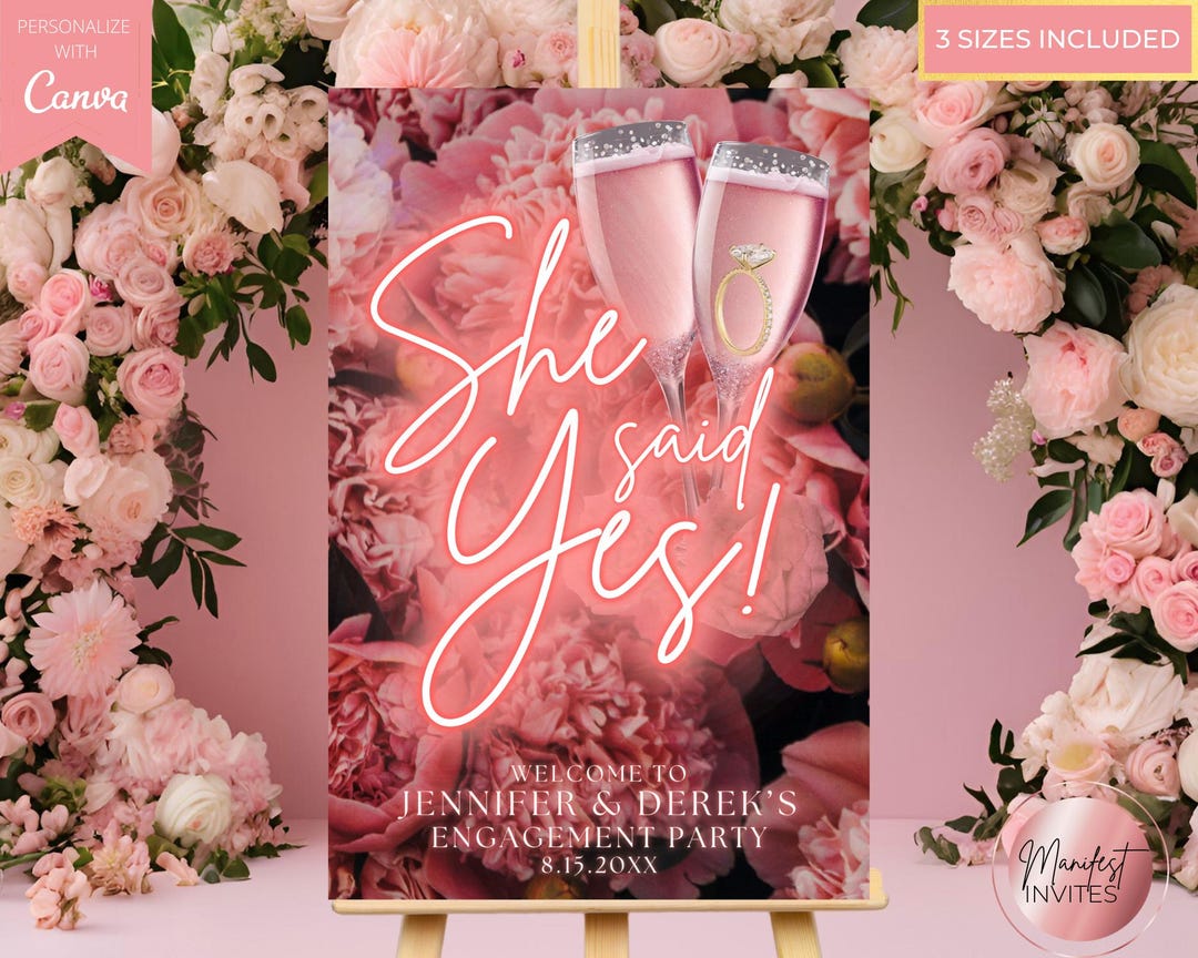 Editable She Said Yes Welcome Sign, Engagement Party or Bridal Shower ...