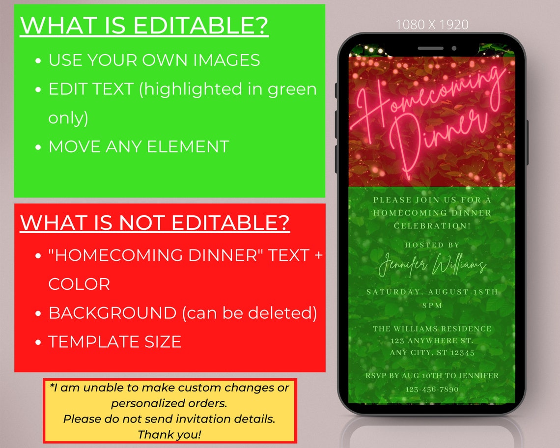 Electronic Homecoming Dinner Party Invitation Digital - Etsy