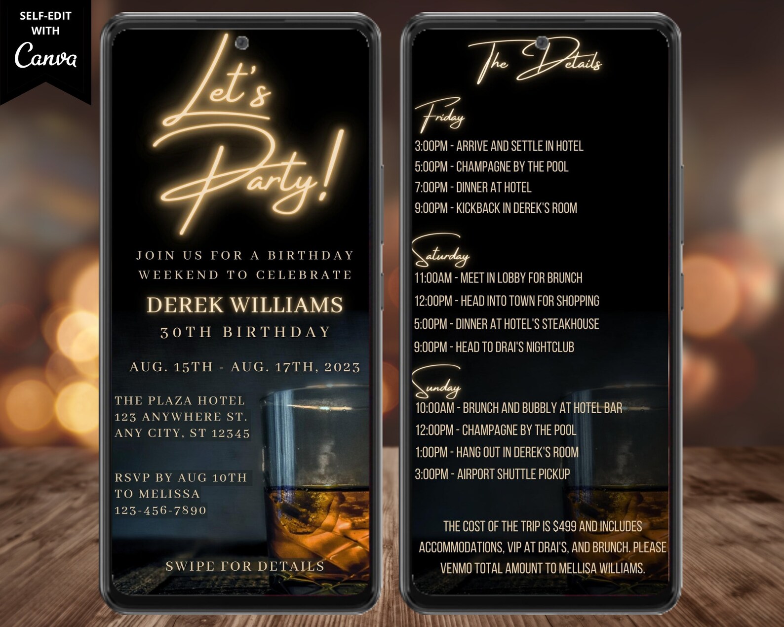 Digital Men's Birthday Weekend Invitation, Electronic Itinerary ...