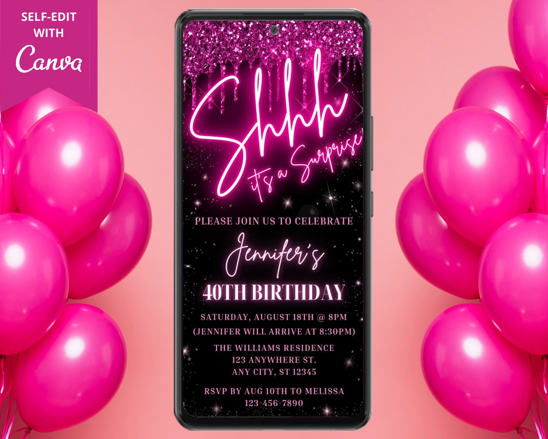 Digital Shhh Surprise Birthday Party Invite, Electronic Phone Text ...