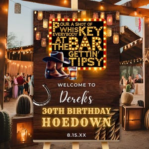 Editable Western Cowboy Birthday Hoedown Welcome Sign, Whiskey Wild ...