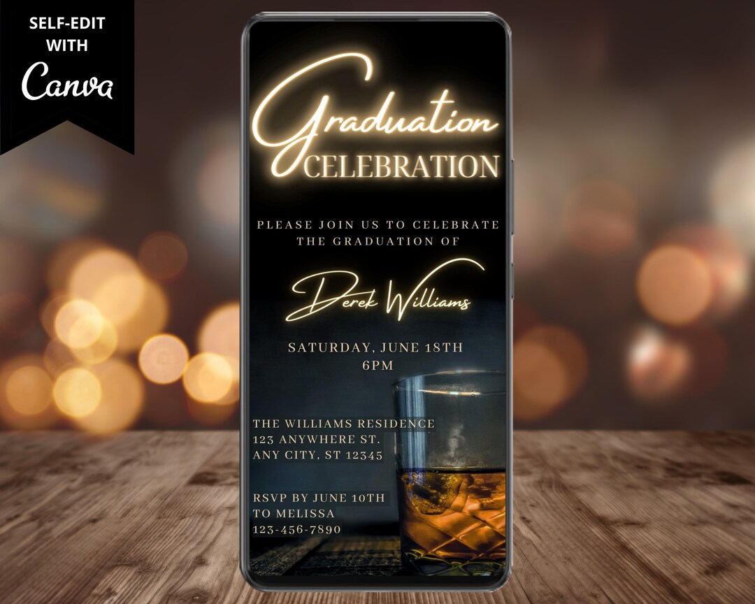 Digital Adult Mens Graduation Celebration Party Invitation, Electronic ...