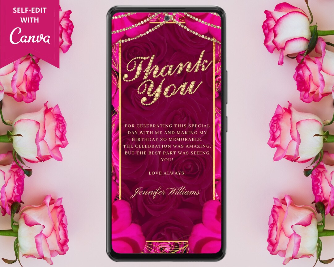 Digital Thank You Birthday Message, Electronic Thank You Note, Thank ...