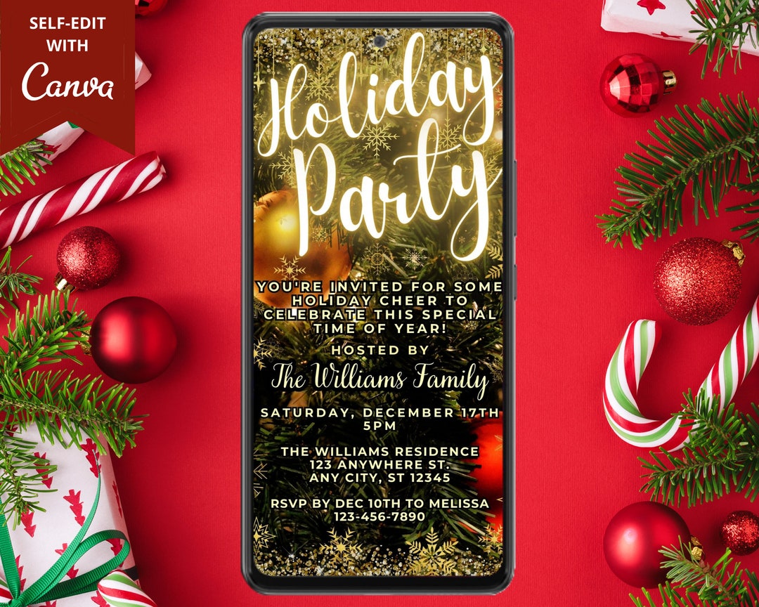 Digital Holiday Party Invitation, Electronic Phone Text Message Email ...