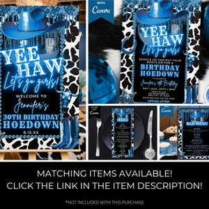 Editable Blue Disco Cowgirl Birthday Hoedown Welcome Sign, Western Glam ...