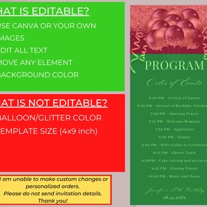 Editable Blue Silver Balloons Birthday Event Program Card Template ...