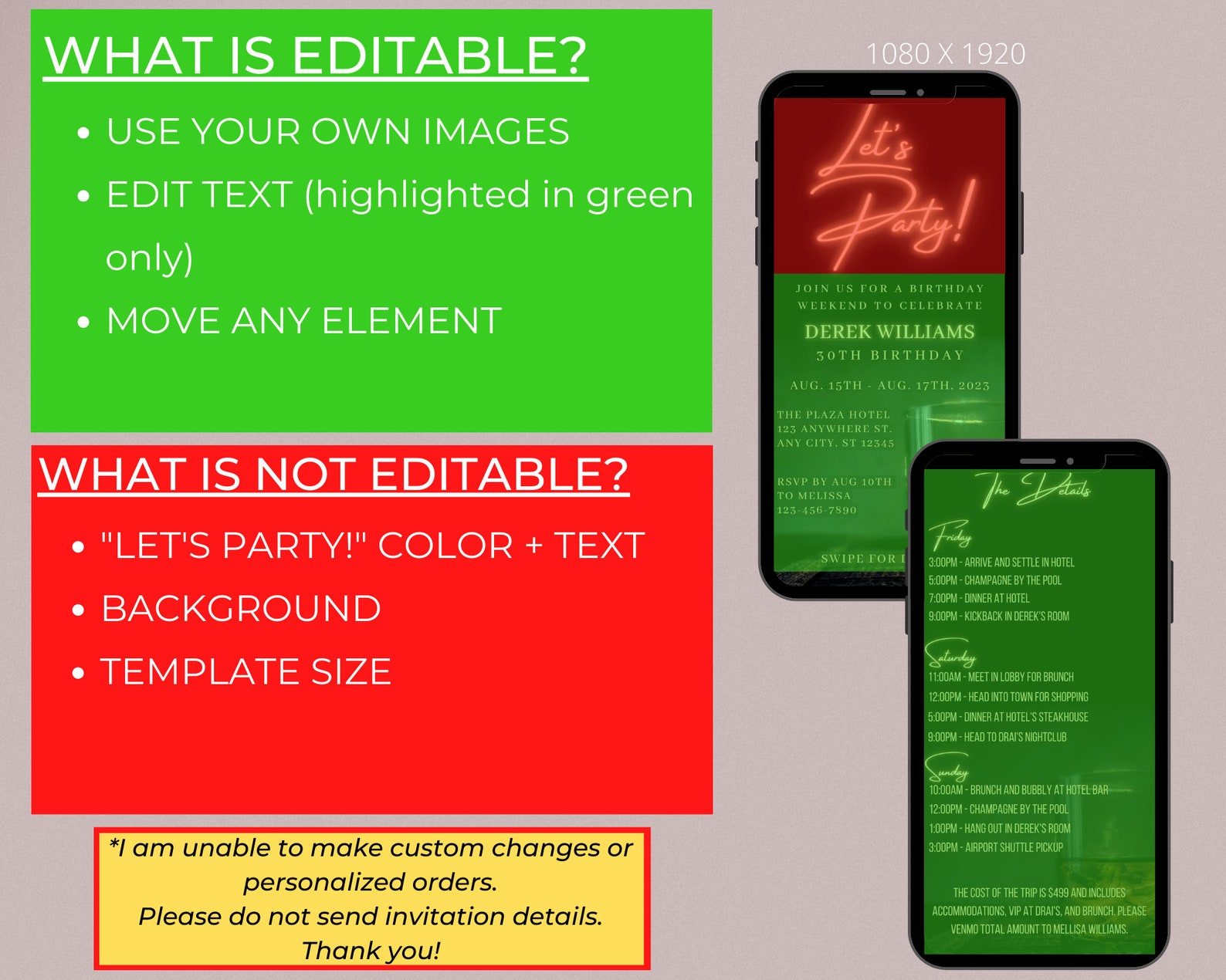 Digital Men's Birthday Weekend Invitation, Electronic Itinerary ...