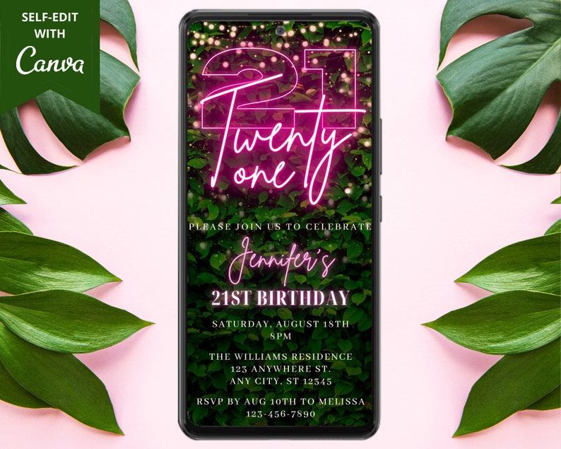Digital Twenty One 21st Birthday Party Invitation Electronic - Etsy