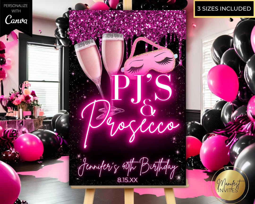 Editable Pj's and Prosecco Girls Night Birthday Party Welcome Sign ...