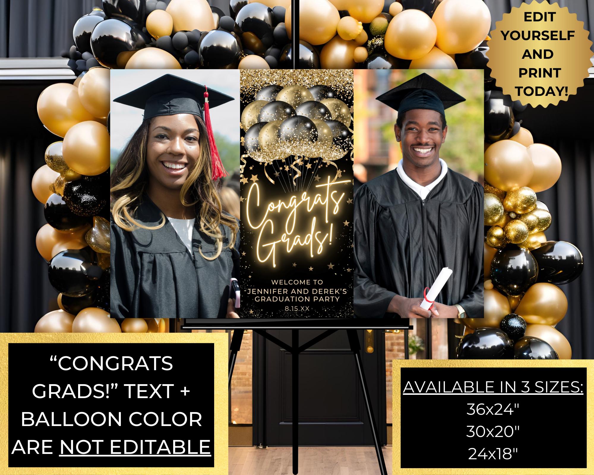 Editable Congrats Grads Double Graduation Party Photo Welcome Sign ...