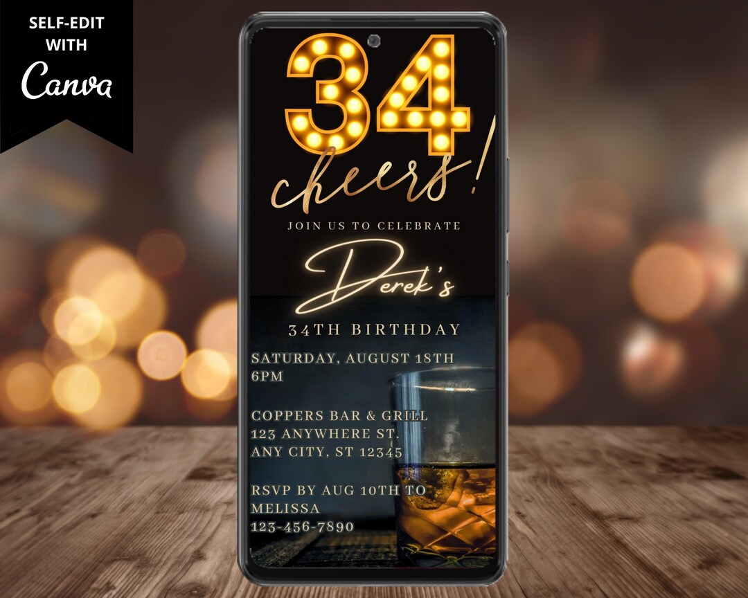 Electronic Men's 34th Birthday Party Invitation, Digital Phone Text ...