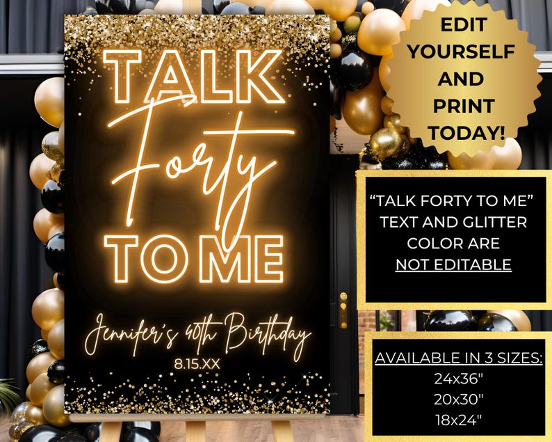 Editable Talk Forty to Me 40th Birthday Party Welcome Sign Template ...